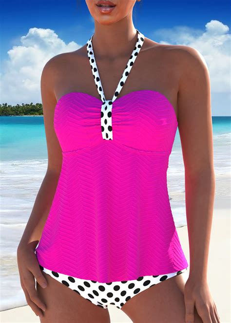 Polka Dot Tie Hot Pink Tankini Set Usd 3898
