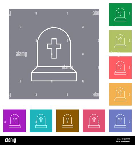 tombstone with cross outline flat icons on simple color square