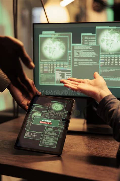 Modern Hackers Trying To Crack Firewall Encryption On Tablet Stock