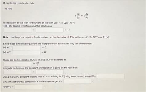 solved 1 point À is typed as lambda the pde du du y dy