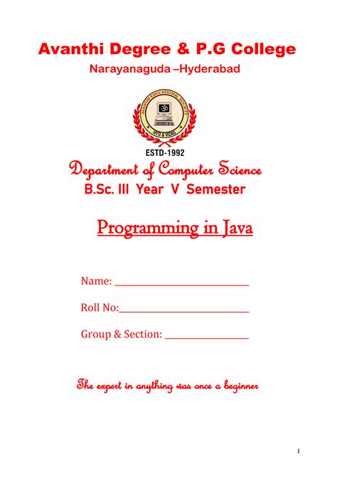 Unit I Java Notes Narayanaguda Hyderabad Department Of Computer Science B III Year V