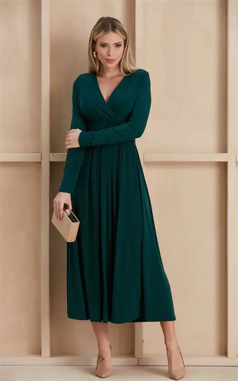 Dark Green Long Sleeve Maxi Dress Jenerique Silkfred Us