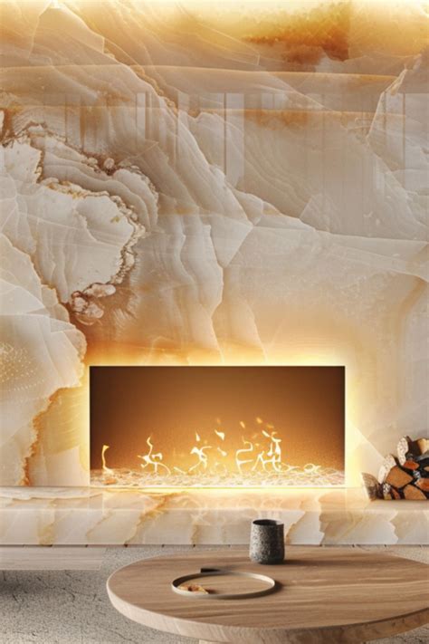 ᑕ ᑐ Stunning Backlit Onyx Stone Electric Fireplace Wall Stone