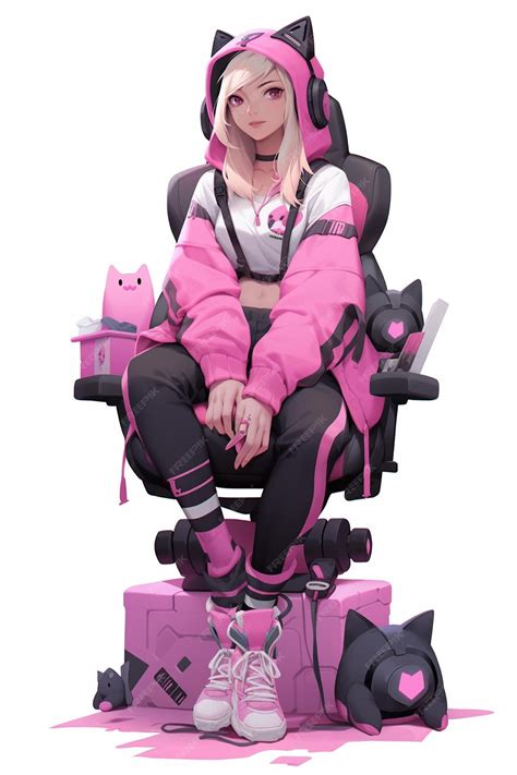 Premium Ai Image Cute Anime Girl Sitting On A Chair With Pink Costume
