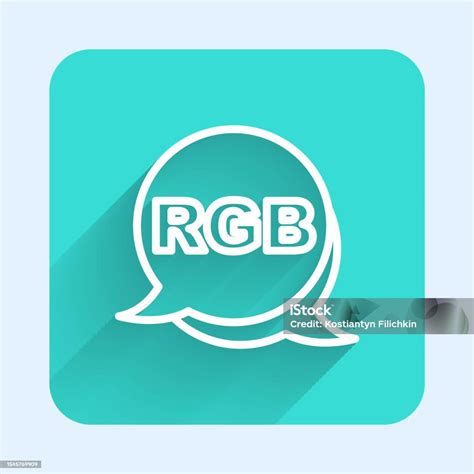 흰색 선 긴 그림자 배경으로 분리된 Rgb 및 Cmyk 색상 혼합 아이콘이 있는 말풍선 녹색 사각형 버튼입니다 벡터 0명에 대한