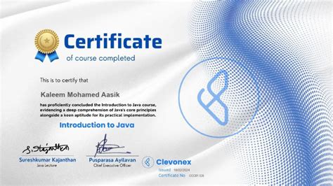 I Have Successfully Completed The Java For Offered By Clevonex Coding