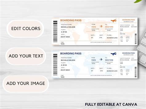 Editable Boarding Pass Template Printable Boarding Ticket Etsy Uk