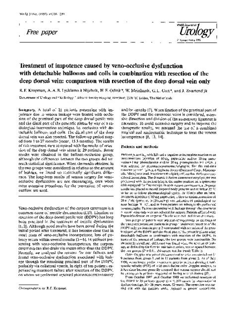 Pdf Treatment Of Impotence Caused By Veno Occlusive Dysfunction With