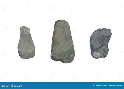 Set Of Paleolithic Age Stone Tools Isolated On White Background Stock