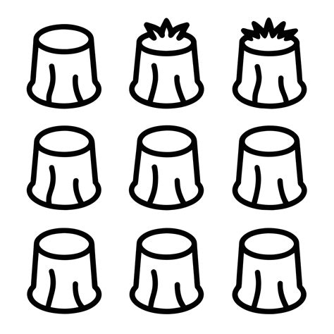 Set Of Black Outline Stump Icon Tree Stub Illustration Collection Wood Symbol On White