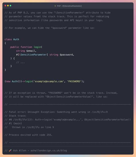 🔥 You Can Use The Sensitiveparameter Attribute In Php To Hide Parameter Values From The