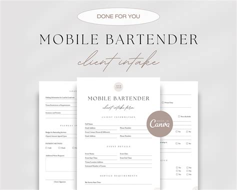 mobile bartender client intake form mobile bar booking form cocktail