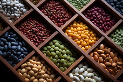Premium Ai Image Assorted Beans Creatively Presented In Tiny Wooden