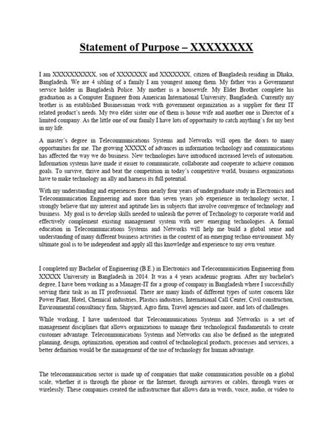Sop Sample Pdf Telecommunications Information