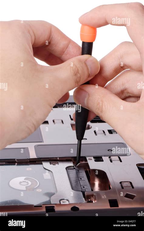 Replacing A Laptop Hard Disk Drive On A White Background Stock Photo Alamy