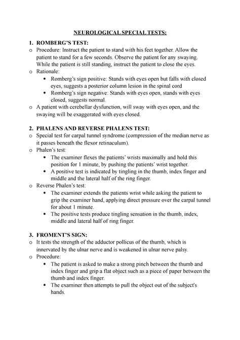 Special Tests Used In The Evaluation Of Neurological Conditions Neurological Special Tests 1 Special Tests Used In The Evaluation Of Neurological Conditions Neurological Special Tests 1