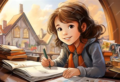 Premium Photo Girl Doing Homework On A Table