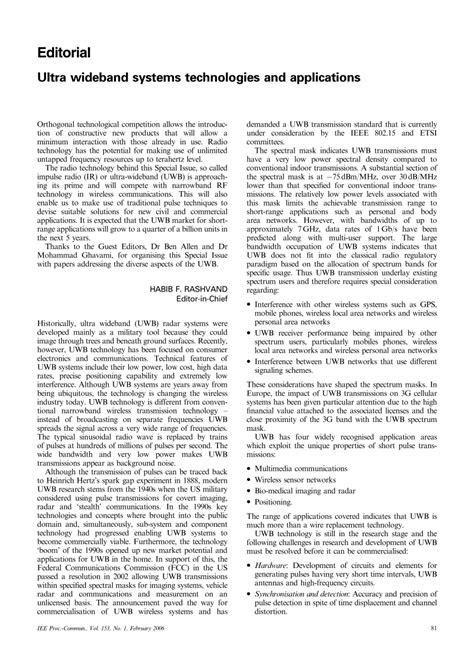 Pdf Editorial Ultra Wideband Systems Technologies And Applications