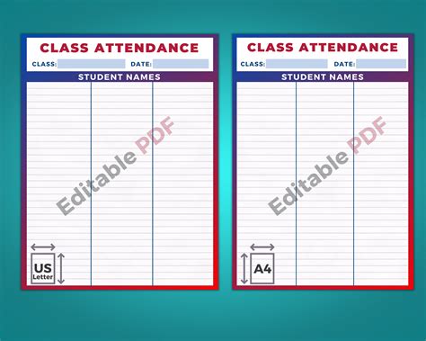 Editable Class Attendance Attendance Sheet Printable Attendance
