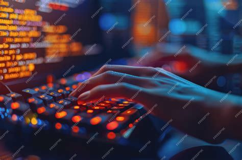 Programmers Hands On Keyboard Writing Source Code Screen Showing Code Premium Ai Generated Image