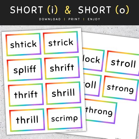 Cccvcc Words Rainbow Flash Cards Short Vowels A E I O U Made By