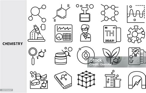 화학 화학 산업 및 생화학 과학 실험 비즈니스 개요 기호 모음 벡터 일러스트 레이 션에 대 한 라인 아이콘의 집합 편집 가능한 획 아이콘에 대한 스톡 벡터 아트 및 기타