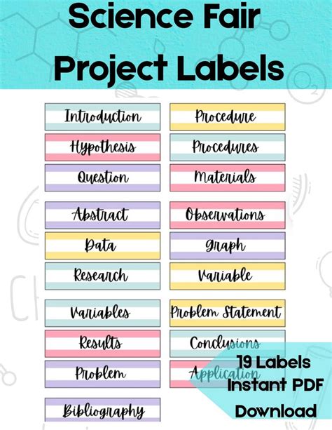 Printable Science Fair Project Labels Science Experiment Labels Science