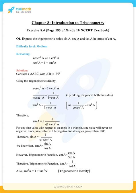 Ncert Solutions Class 10 Maths Chapter 8 Exercise 8 4 Introduction To Trigonometry