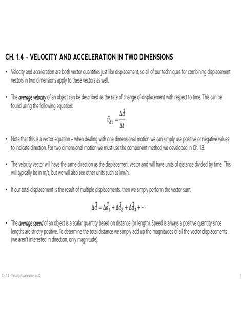 Sph4u 2021w Ch 1 4 Velocity And Acceleration In 2d Pdf
