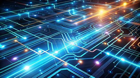 Illustrated Circuit Board With Flowing Data Streams Stock Image Image