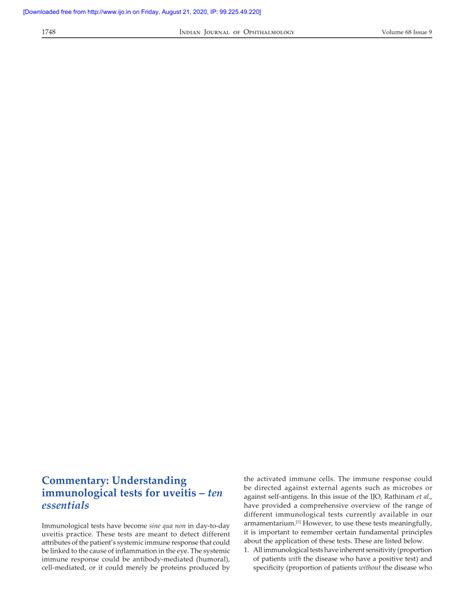 Pdf Understanding Immunological Tests For Uveitis Ten Essentials