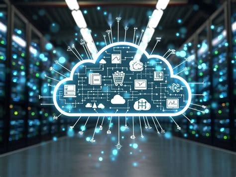 Nube de datos que genera varios íconos Foto Premium