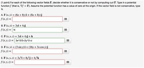 solved 1 point for each of the following vector fields f
