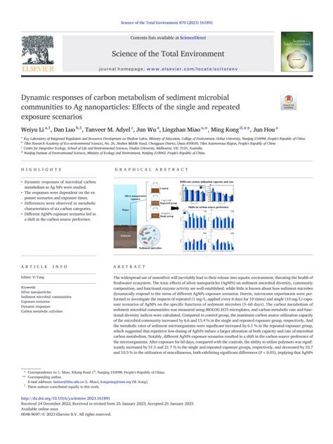 Pdf Dynamic Responses Of Carbon Metabolism Of Sediment Microbial