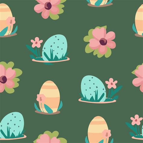 Premium Vector Cute Seamless Easter Pattern With Eggs And Flowers