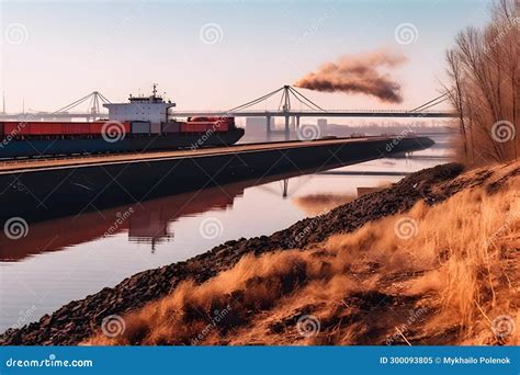 International Container Cargo Ship In The Ocean Neural Network Ai Generated Stock Illustration