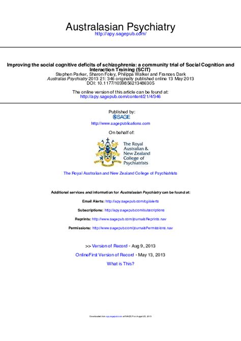 Pdf Improving The Social Cognitive Deficits Of Schizophrenia A Community Trial Of Social