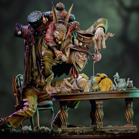 3d Printable Tea Time Diorama Alice In Creepyland By Silvia Corso