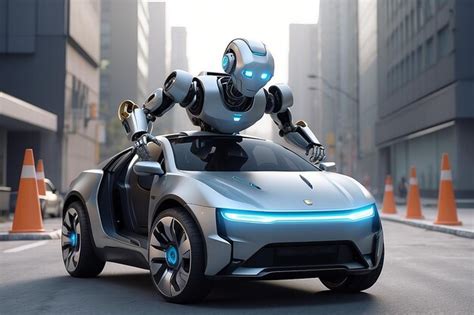Robot Driving Car 3d Premium Ai Generated Image