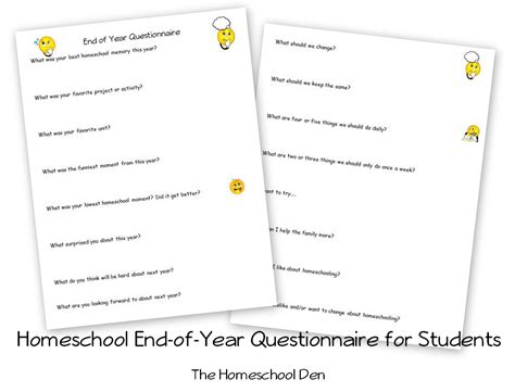 End of Year Homeschool Questionnaire Printable (Student Reflection ...