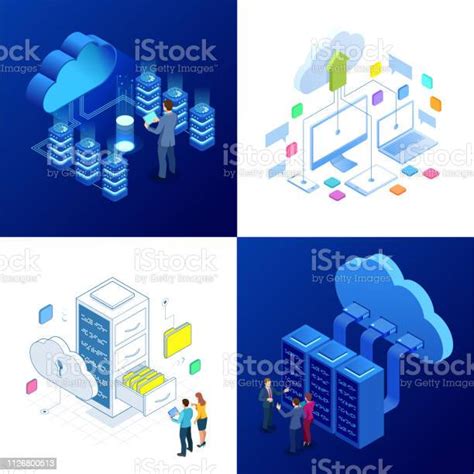디자인 서식 파일 클라우드 컴퓨팅 개념을 설정 합니다 아이소메트릭 클라우드 서비스입니다 인터넷 기술입니다 온라인 서비스입니다