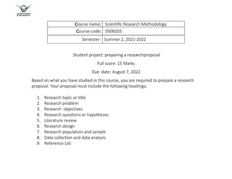 Students Project Research Proposal C Nameourse Cientific Research