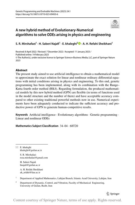 A New Hybrid Method Of Evolutionary Numerical Algorithms To Solve Odes Arising In Physics And