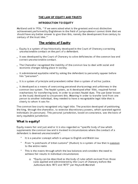 Equity And Trusts Lecture Notes New Pdf Equity Law Legal Remedy