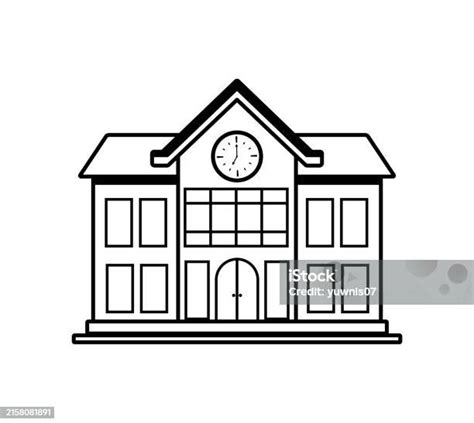 학교 건물 블랙 라인 만화 벡터 일러스트 학교 배너 요소 장식에 대 한 건물 외관에 대한 스톡 벡터 아트 및 기타 이미지 건물 외관 건물 정면 건설 산업 Istock