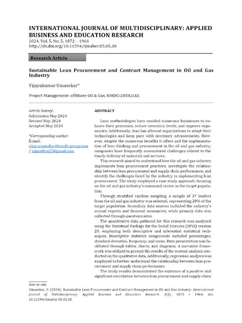 View Of Sustainable Lean Procurement And Contract Management In Oil And Gas Industry Pdf