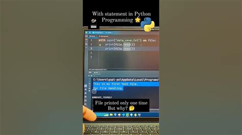 With Statement In Python Programming 🌟with Statement File Handling Python Youtubeshorts