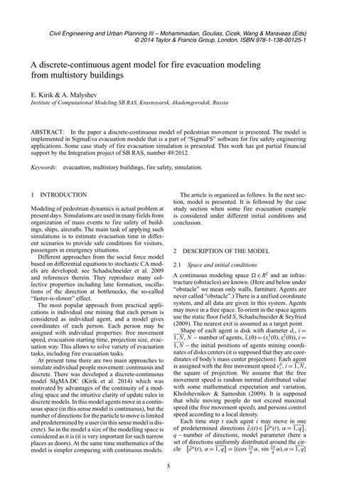 Pdf A Discrete Continuous Agent Model For Fire Evacuation Modeling From Multistory Buildings