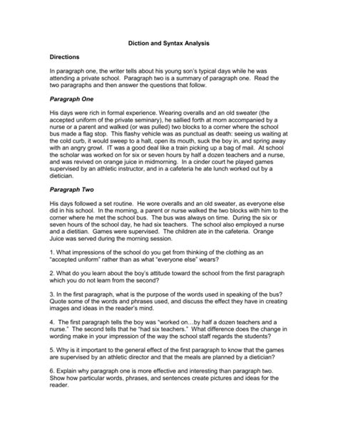 Diction And Syntax Analysis Private School Experience