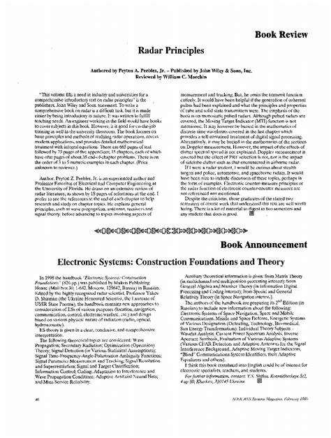 Radar Principals Book Review Ieee Journals And Magazine Ieee Xplore
